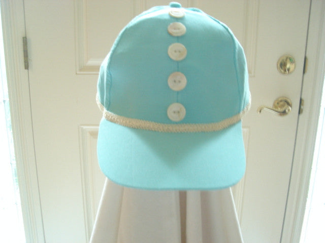 Blue Baseball Hat with 5 Shell Buttons and Ivory Trim | FayZen'sKreations