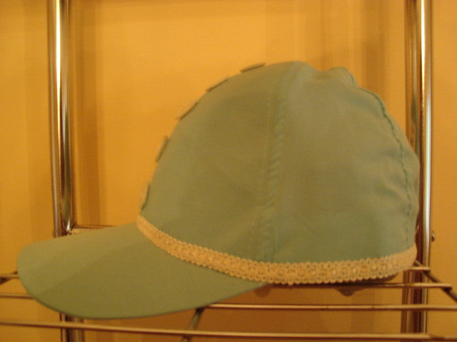 Blue Baseball Hat with 5 Shell Buttons and Ivory Trim | FayZen'sKreations