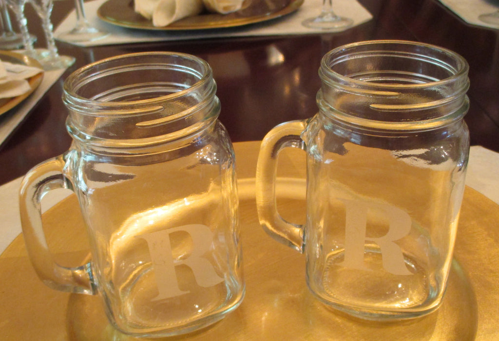 Clear Mug 4pc. Set Etched with Letter "R" | FayZen'sKreations
